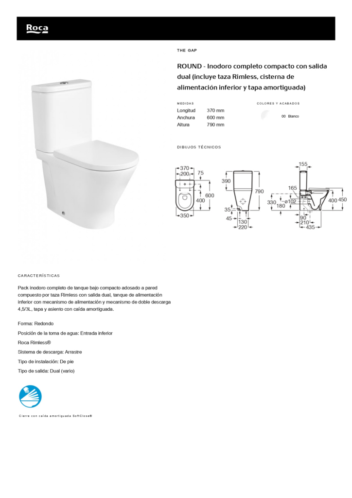 Inodoro The Gap Compacto Rimless Blanco Con Asiento – La Iberica
